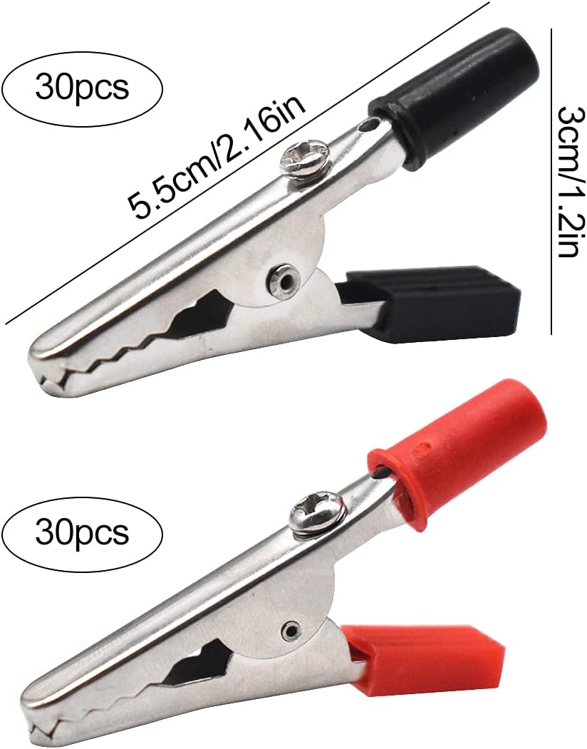 Alligator Clips,RoadLoo 60 Pcs Metal Crocodile Clips Red Black Plastic ...