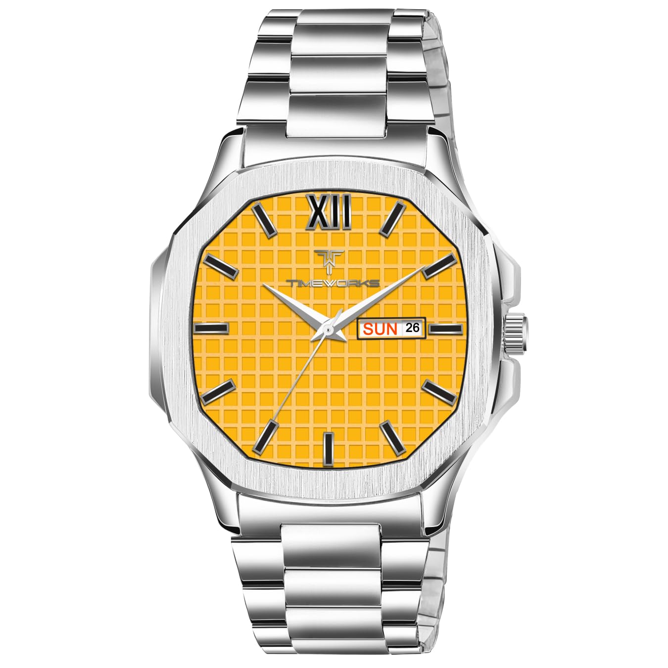 TIMEWORKS Designer Golden Dial Men's & Boy's reactangular Day & Date ...