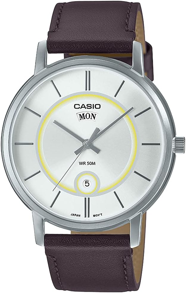 Casio Men Leather Analog White Dial Watch-Mtp-B120L-7Avdf, Band Color ...