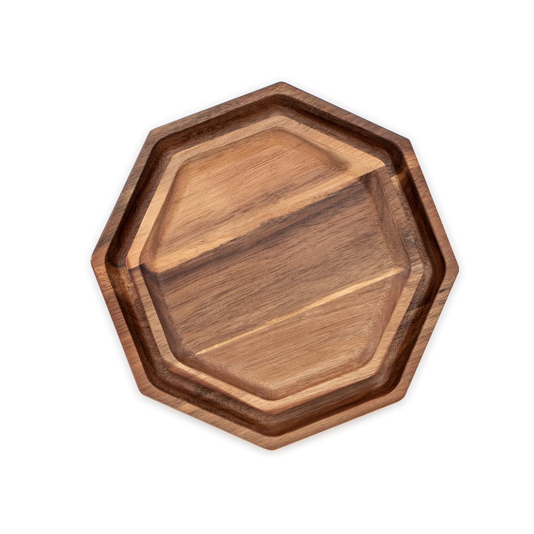 Acacia Wood Serving Trays Set of 2(8-Inch & 10-Inch),Octagon Wooden ...