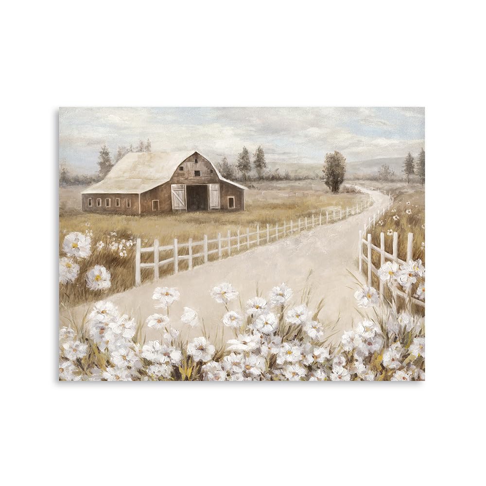 Amazon.com: Barn Painting Barn and White Flowers Wall Decor Farmhouse ...