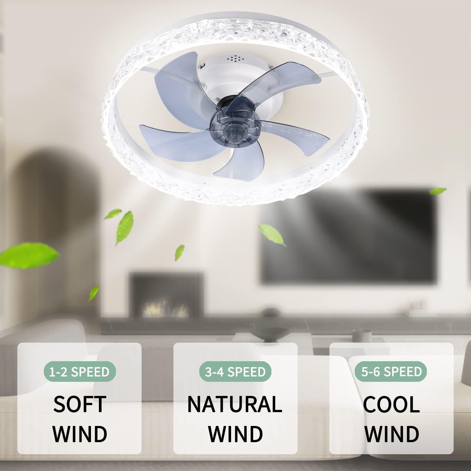 Pang Pang 19.7" Flush Mount LED Dimmable Ceiling Fans with Light ...