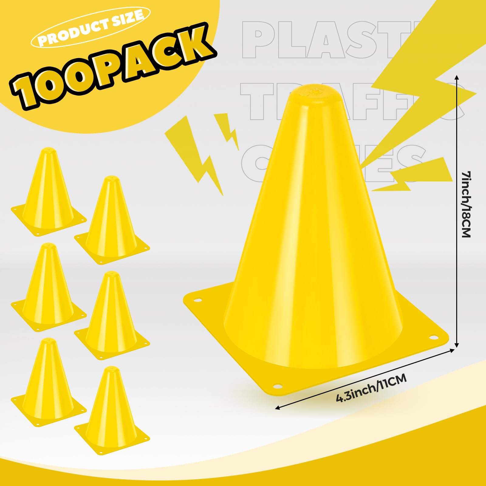Geetery 100 Pcs 7 Inch Small Sports Training Cones Mini Plastic Traffic ...