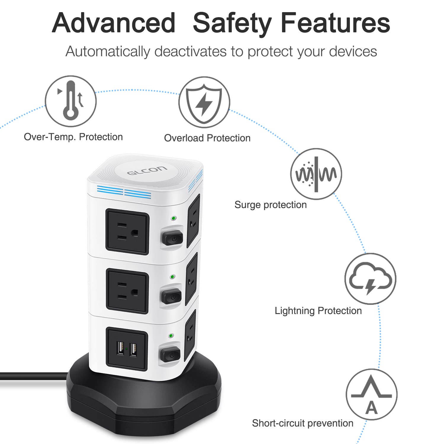 Power Strip Tower Surge Protector with Fast Wireless Charger, 10 ...