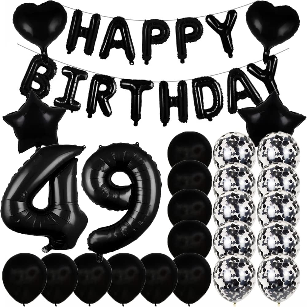 Sweet 49th Birthday Decorations Party Supplies,Black Number 49 Balloons ...