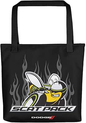 Amazon.com: Dodge Scat Pack with Flames Premium Tote Bag - Black ...