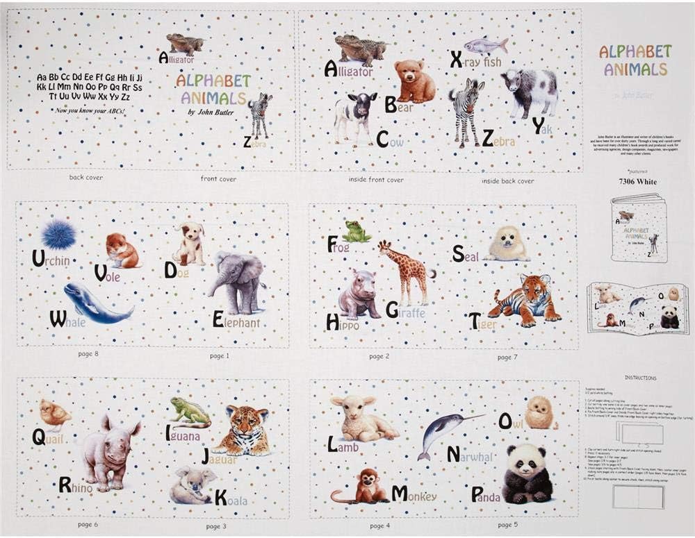 Amazon.com: Alphabet Animals Soft Book Panel 36 In., Fabric by the Yard ...