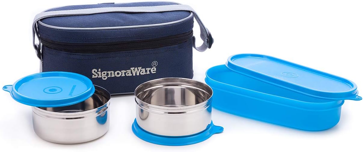Buy Signoraware Double Decker Stainless Steel Lunch Box Set with Bag, 3 ...