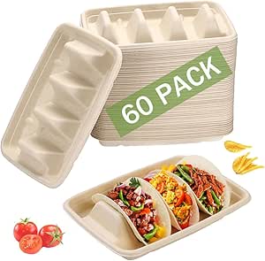 60 Pcs Disposable Taco Holders for Party Premium Paper Taco Plates with ...