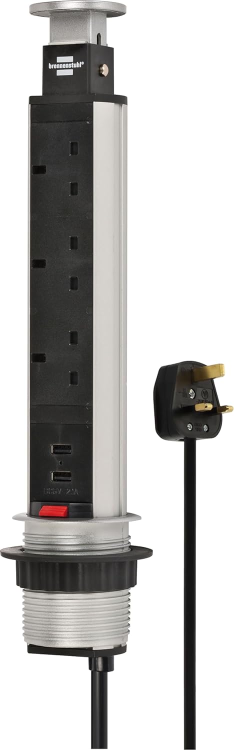 Brennenstuhl Tower Power, table power strip 3-way (retractable power ...