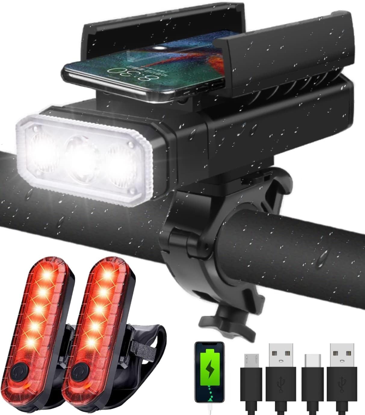 Amazon.com : USB Rechargeable LED Bike Light Set Front and Rear ...