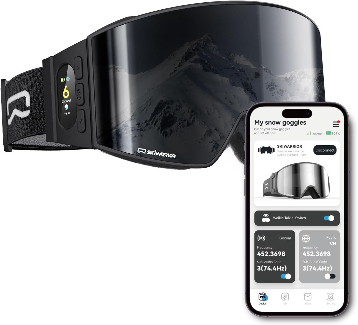 Amazon.com : SKIWARRIOR G01 Bluetooth Smart Ski Goggles with Walkie ...