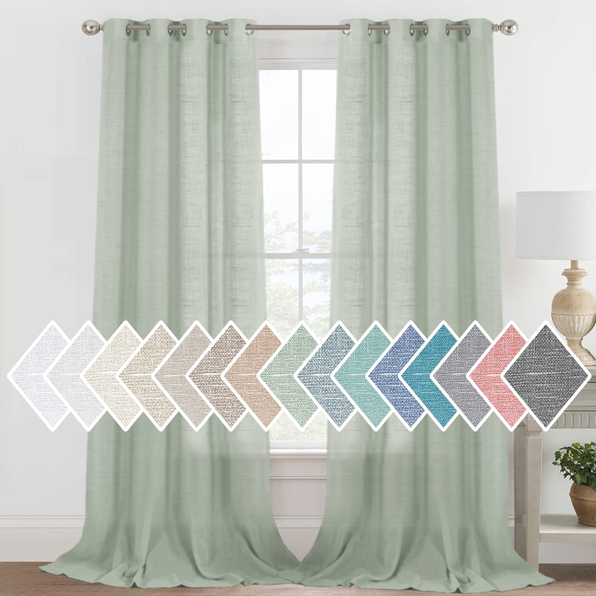 H.VERSAILTEX Linen Sheer Curtains 108 Inches Long Semi Sheer Curtains ...
