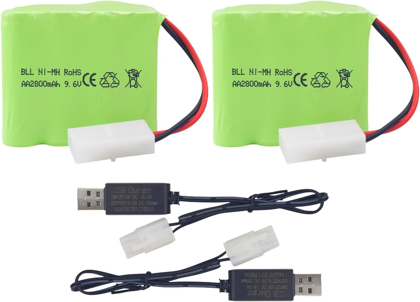 Amazon.com: MOONZON 2PCS AA 9.6V 2800mAh Ni-MH High Capacity Battery ...