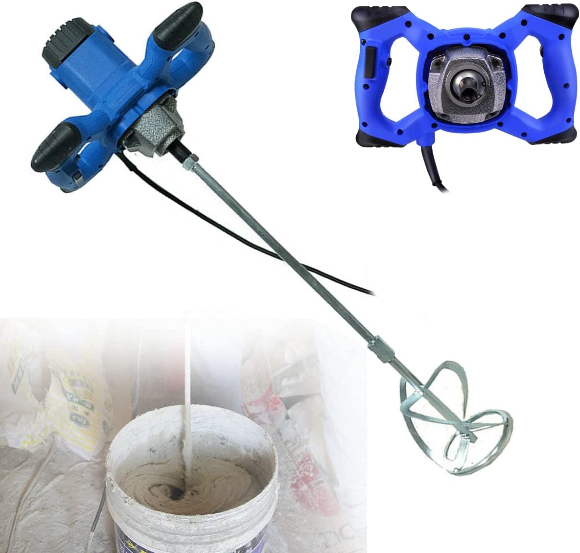 Portable Concrete Cement Mixer 2600W Electric Paddle Mixer Adjustable 6 ...