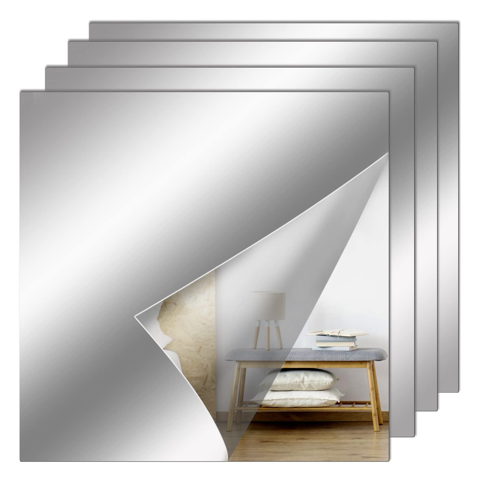 1 x Brand New Fowecelt Acrylic Mirror Tiles Stick - 4pcs 30 x 30 cm Mi ...