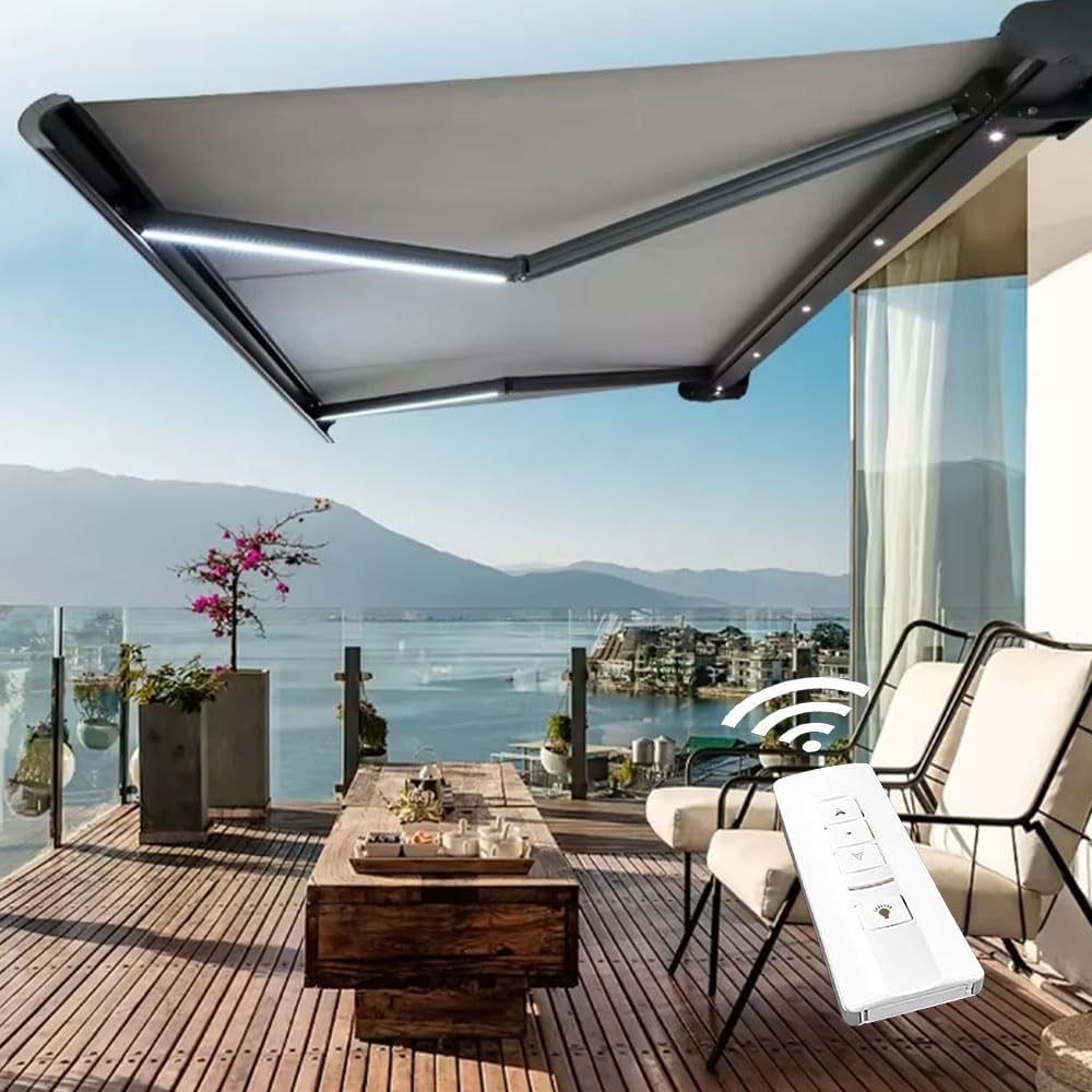 Electric Patio Awning with Remote Control, Retractable Sun Shade for ...