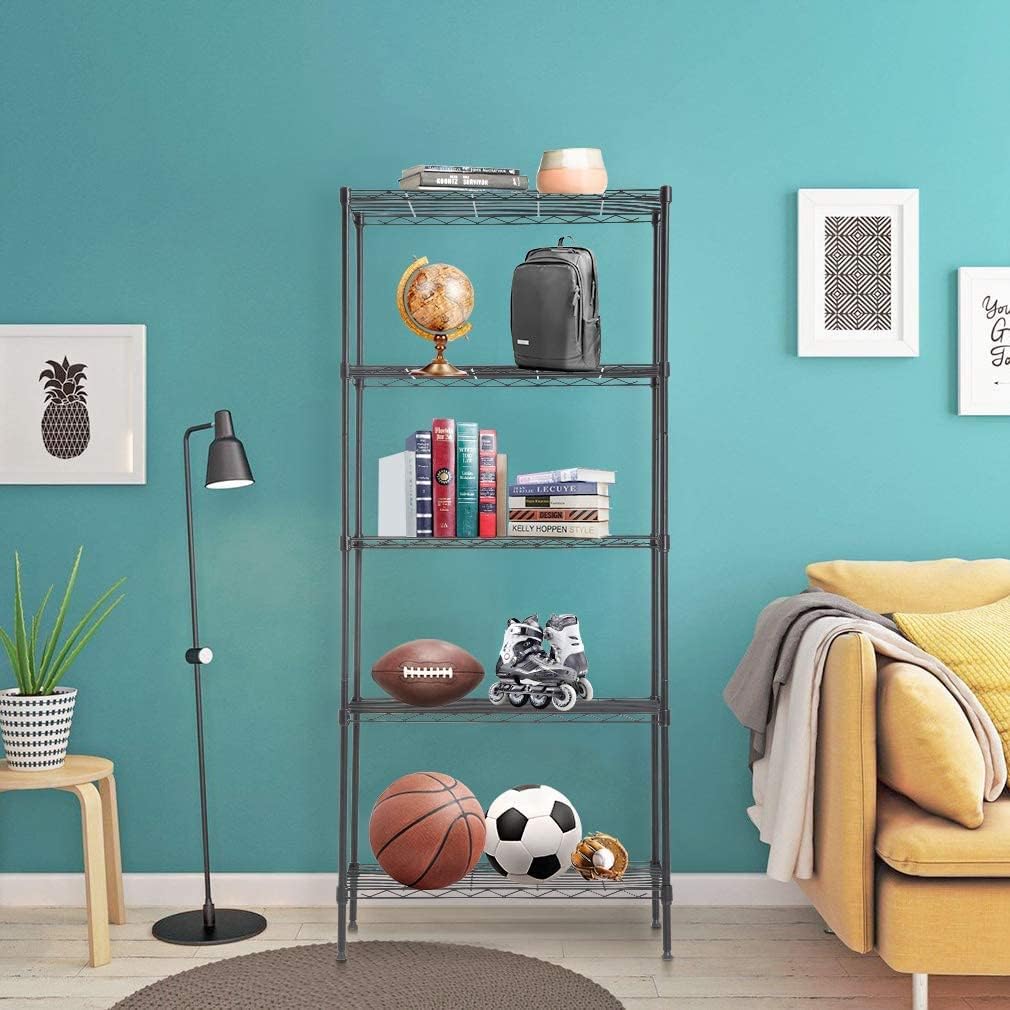 Amazon.com: Mini Adjustable 5-Tier Black Wire Shelving, MGHH Cable Rack ...