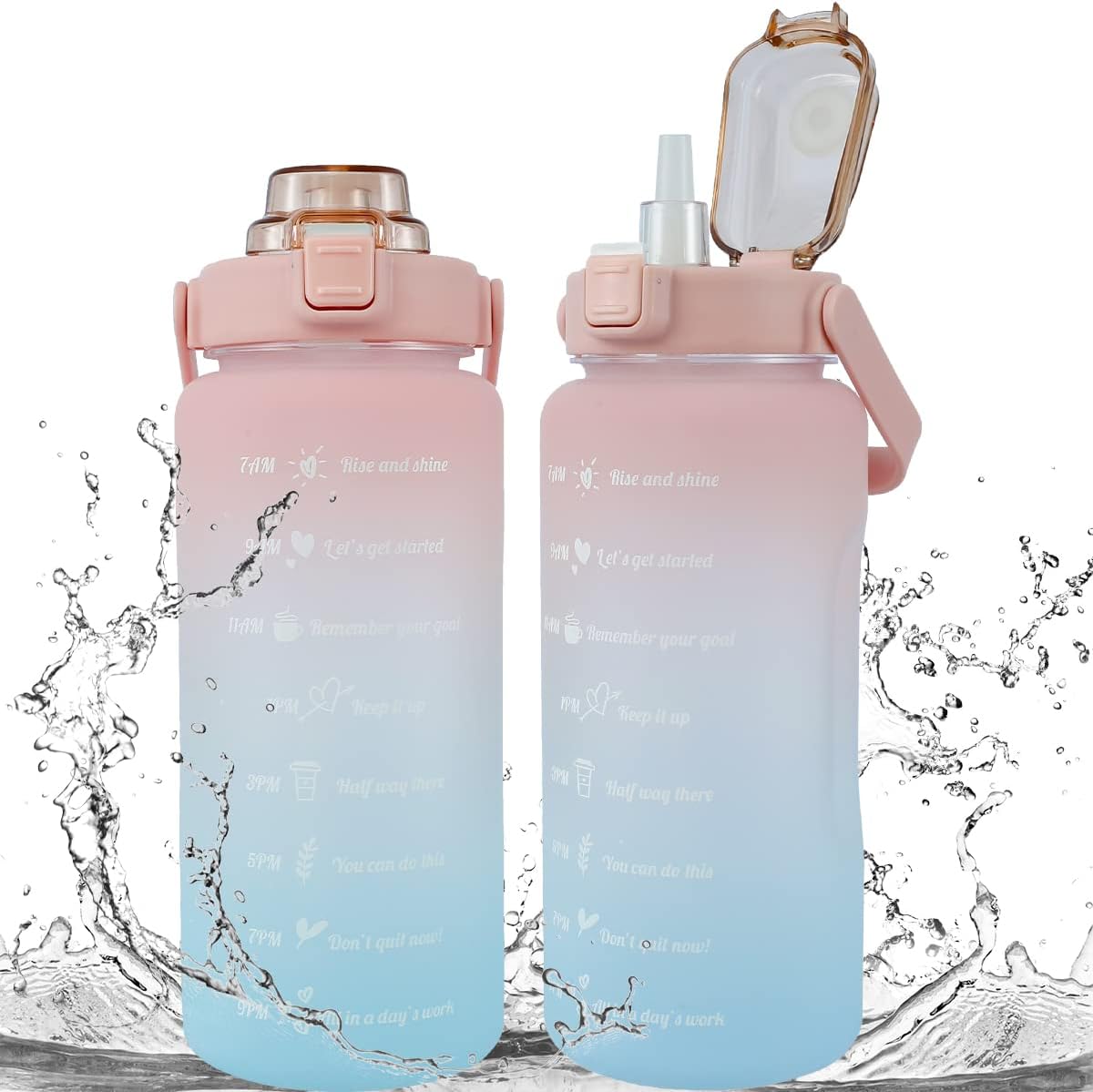 AoHao 2l Trinkflasche Mit Strohhalm Zeitmarkierung, Flip-Top ...