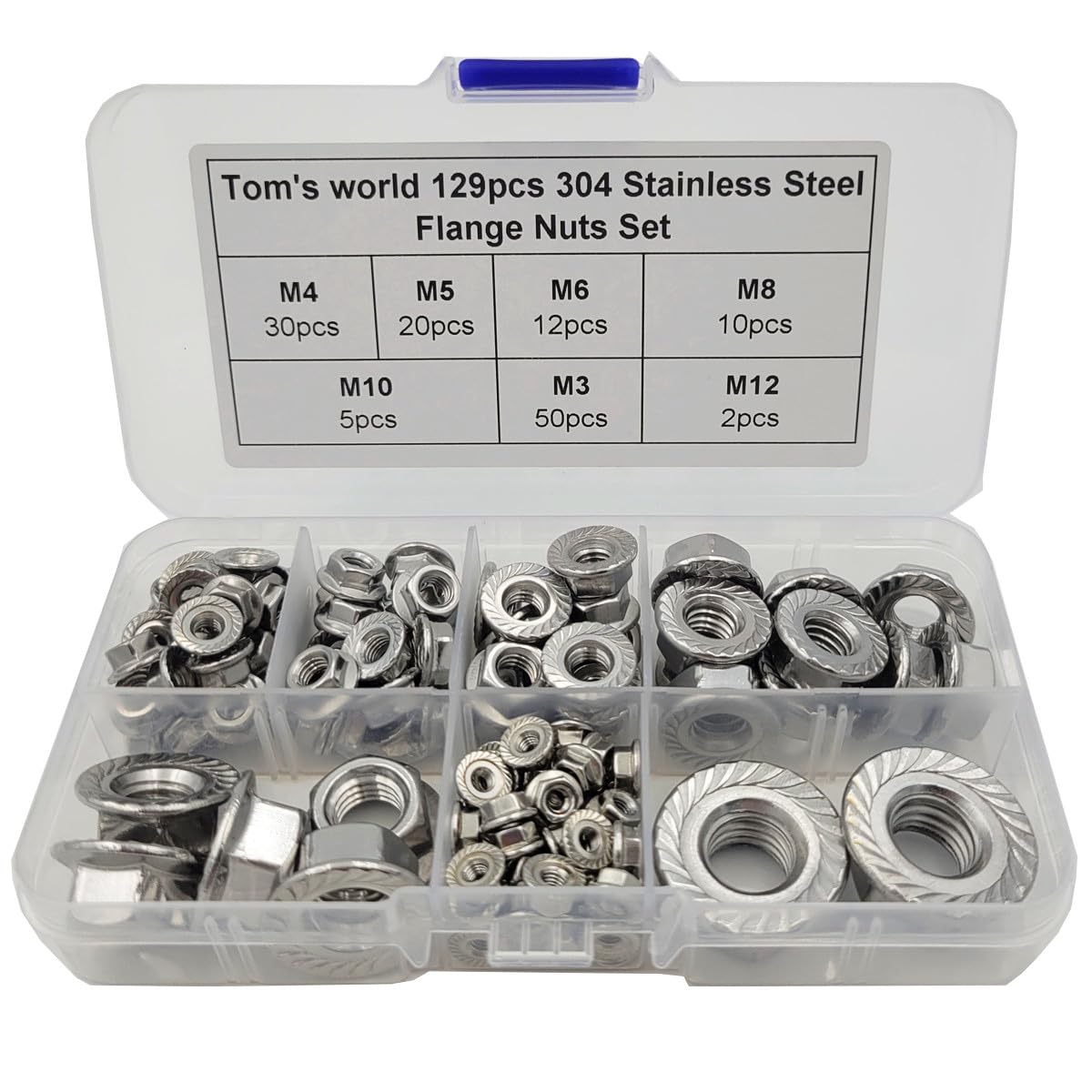 129Pcs Hex Flange Nuts Assortment Kit Stainless Steel 304(18-8) M3 M4 ...