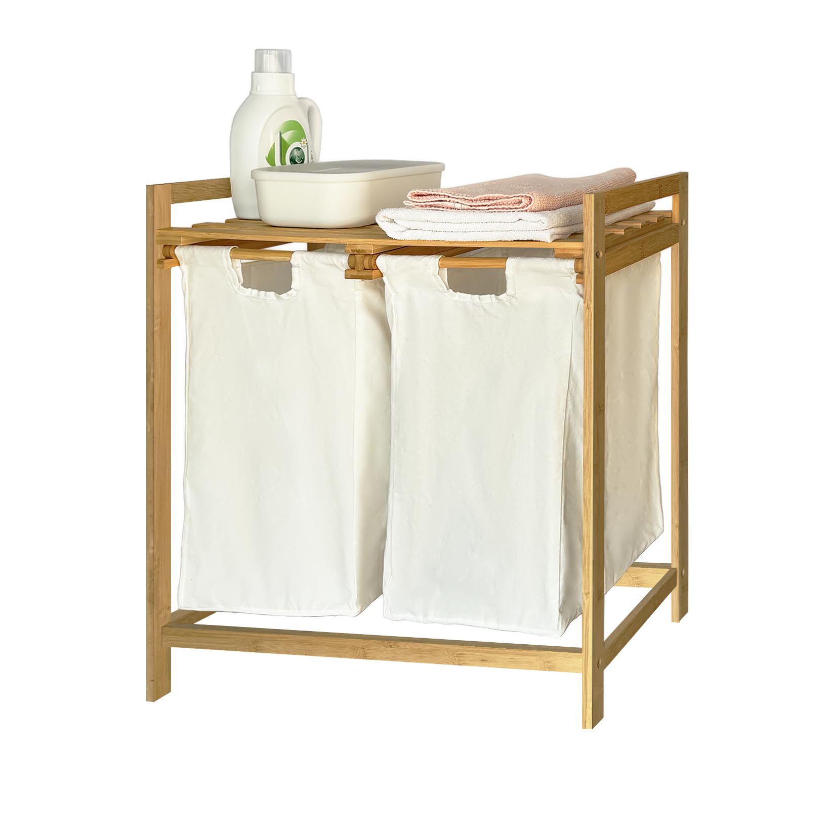 Daimix Double Laundry Hamper with Shelf, Wood Laundry Basket with ...