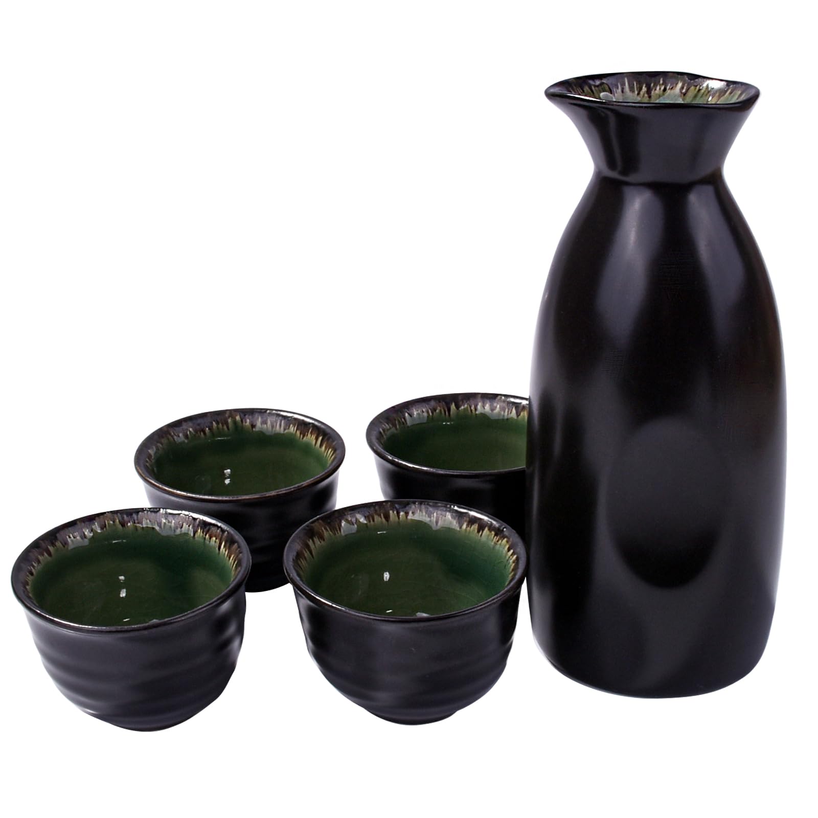 Amazon.com | 4 Ceramic Sake Cups 1 Porcelain Sake Pot Japanese Black ...
