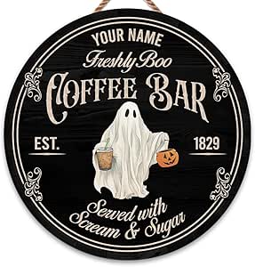 Amazon.com : Artsy Woodsy Boo Coffee Ghost Halloween Wooden Sign ...