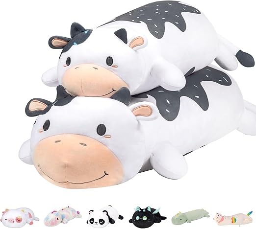 Mewaii 25" Long Cow Plush Pillows Stuffed Animal Squeeze Cushions ...