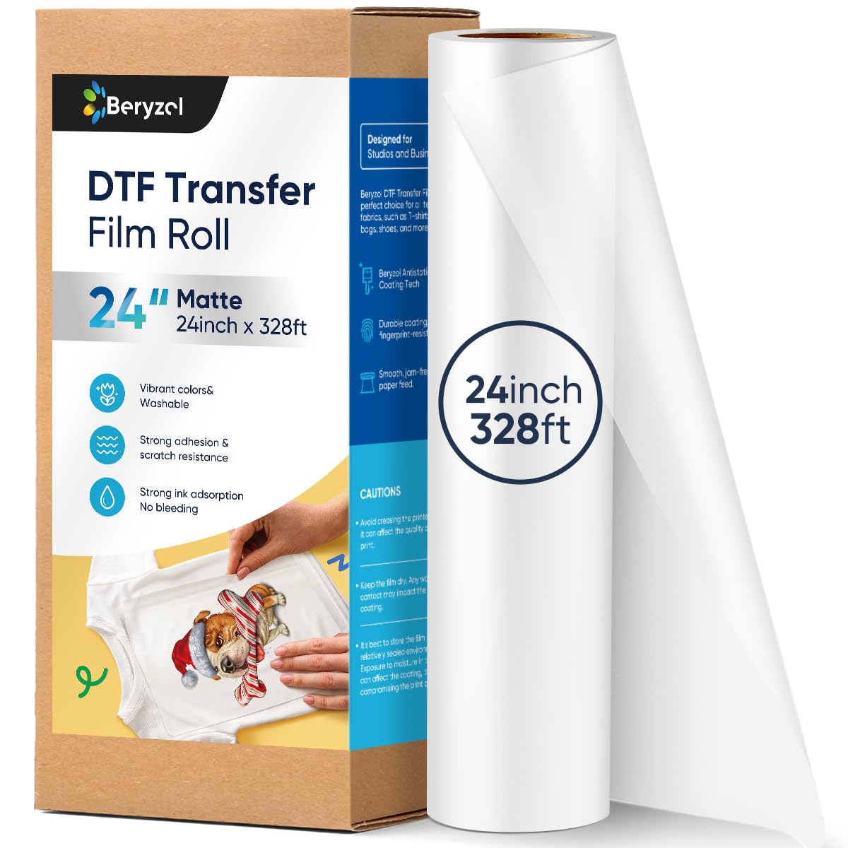 Amazon.com: Beryzol DTF Transfer Film Roll: 24" x 328 ft Premium DTF Film Roll, Double-Sided ...