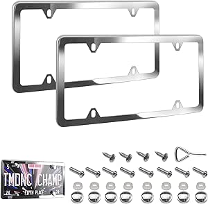 ELECTRONLUMEN Stainless Steel License Plate Frames Silver Fit Standard CA License Plate 4 Holes ...