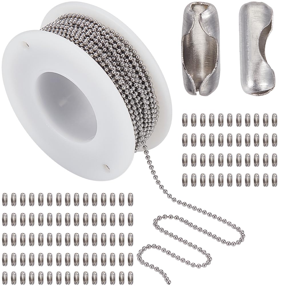 SUNNYCLUE 32.8Feet/ 10m 1.5mm Stainless Steel Bead Chain Silver Bead ...