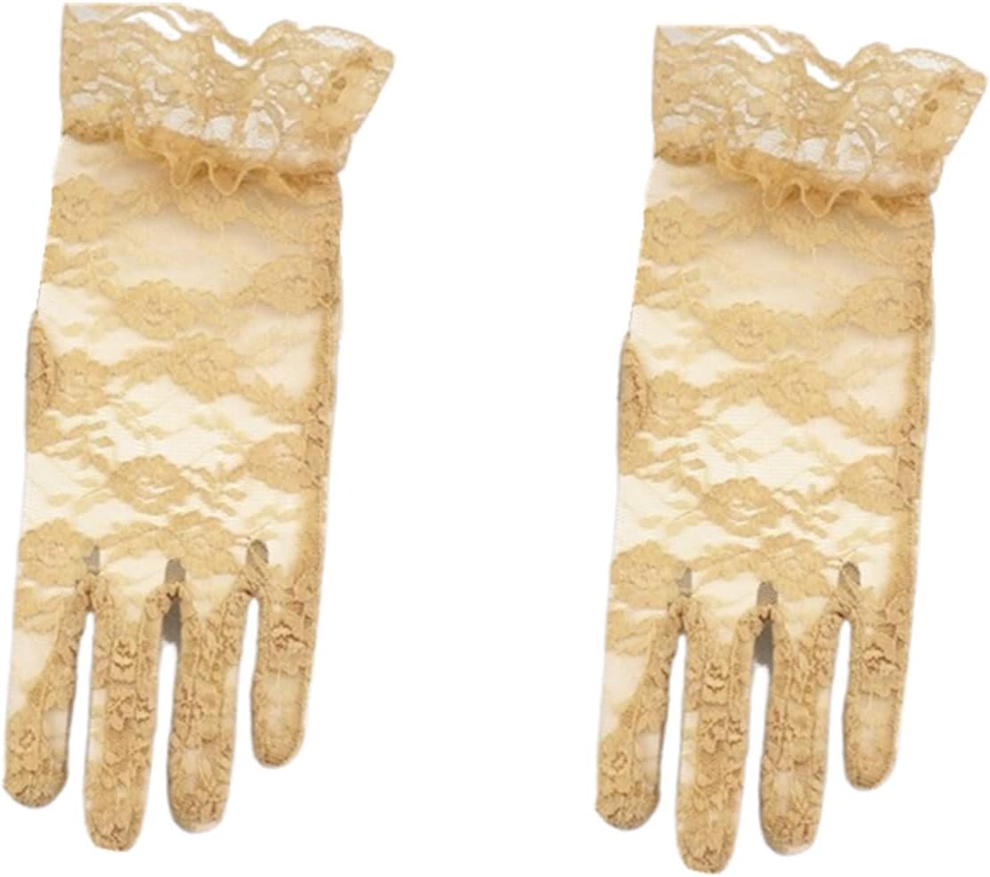 Amazon.com: AISIBO Beige Lace Gloves for Women - Elegant Short Sun ...