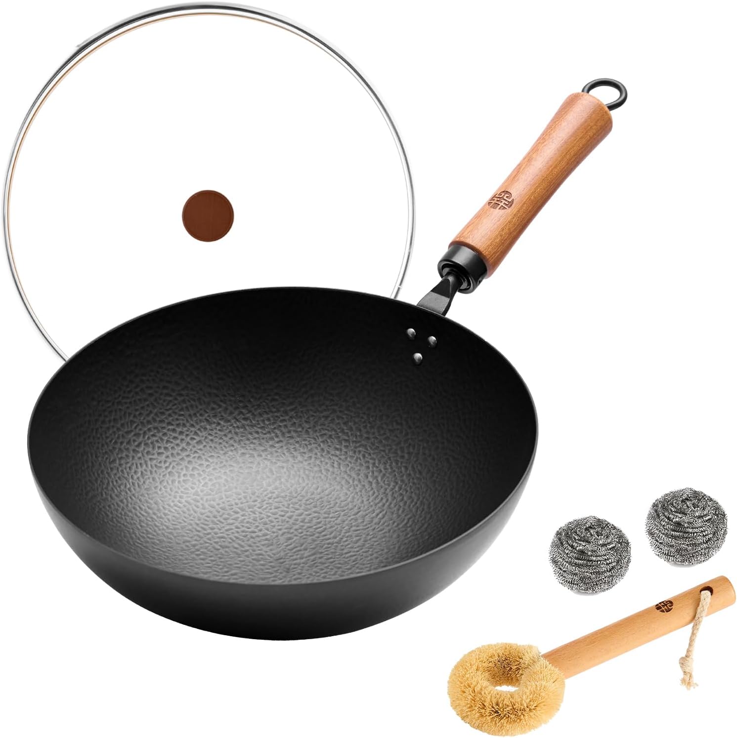 Amazon.com: Carbon Steel Round Bottom Wok w/ 2 Loop Handles, USA Made ...