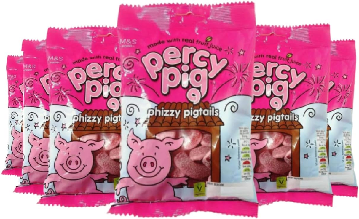Percy Pig Phizzy Pigtails, Soft Sour Fruit Gummies, 170g (6 Pack ...