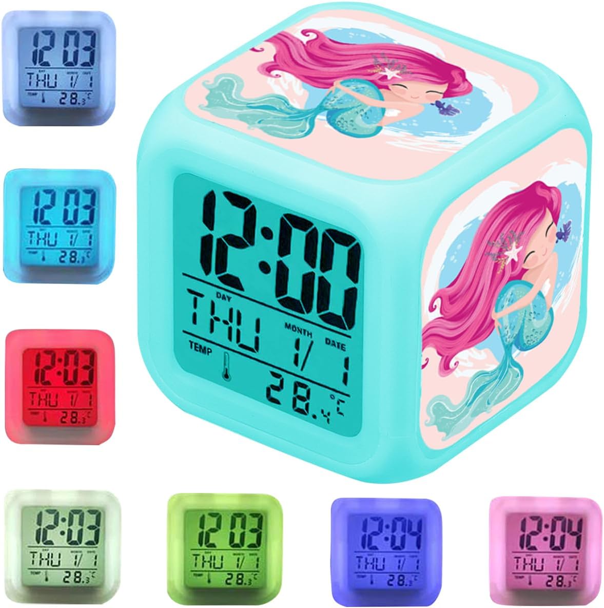Yabonie Kids Alarm Clock, 7 Color Digital Wake Up Clocks with 8 Alarm ...