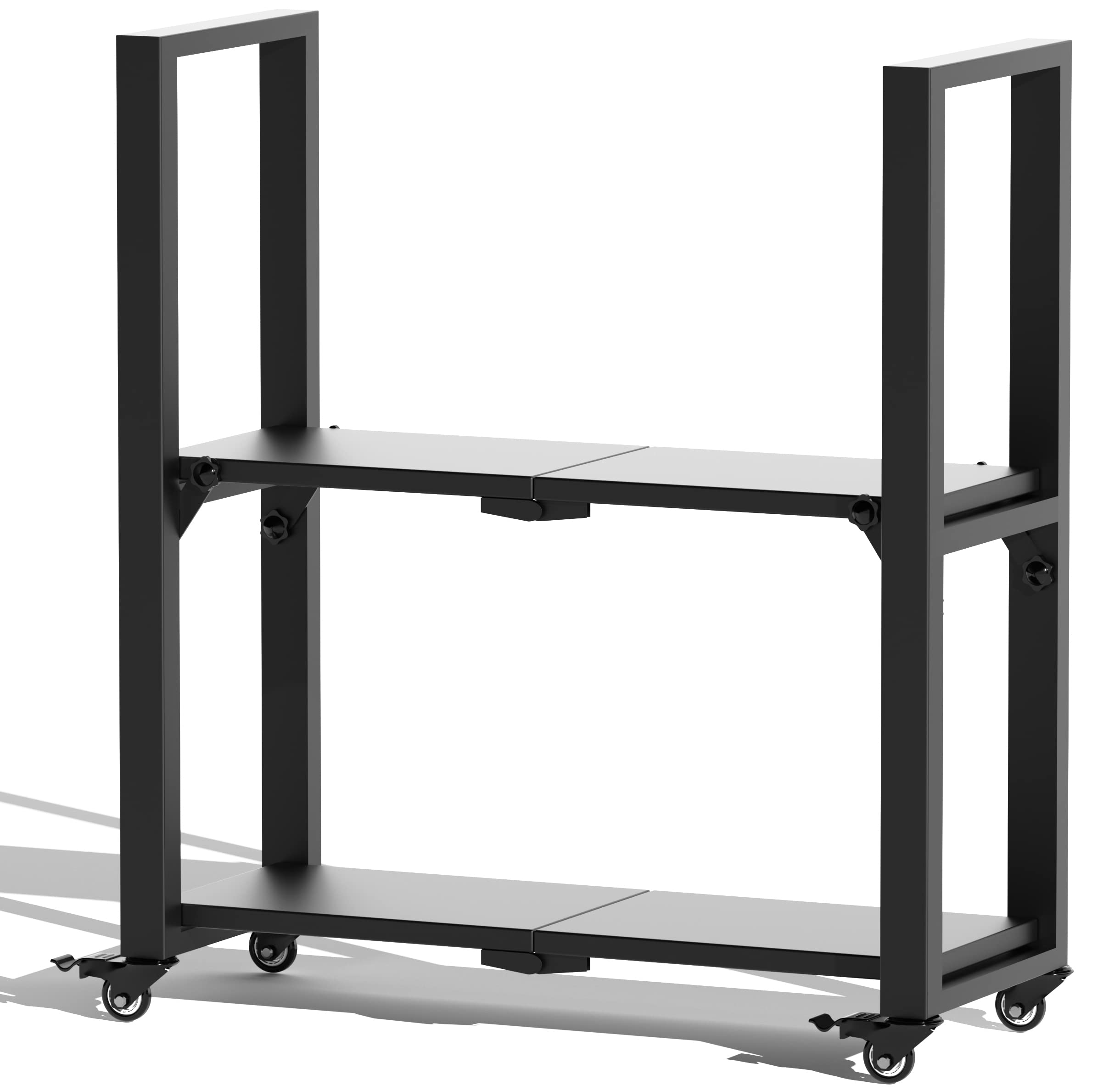 Luffioner 2 Tiers Rolling Firewood Rack,Foldable Firewood Log Storage ...