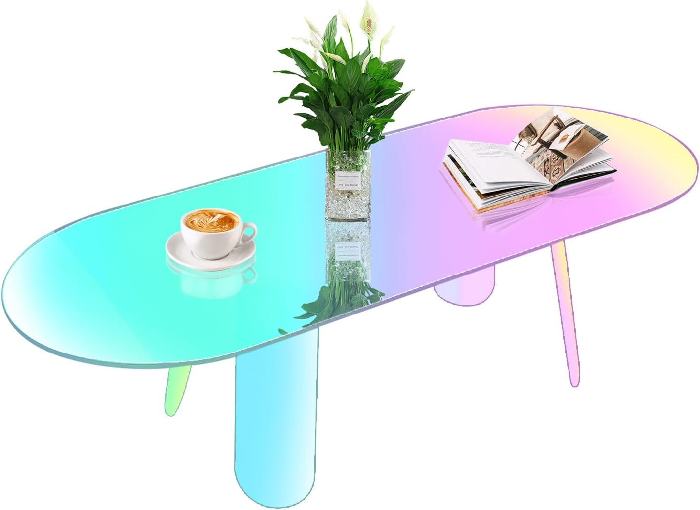 Amazon.com: NEJHC Iridescent Acrylic Coffee Table,Rectangle Clear ...