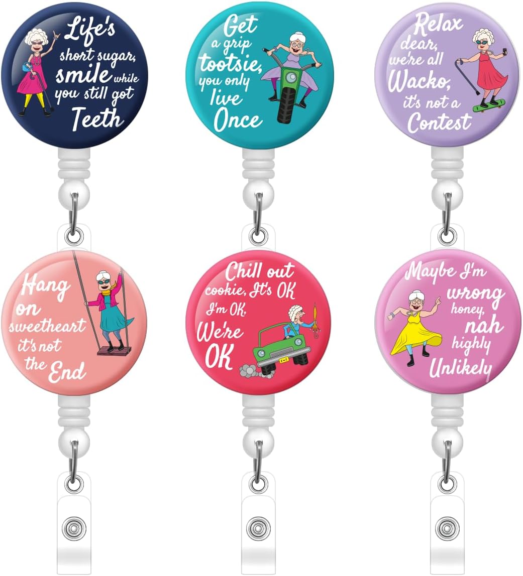 Amazon.com : 6 PC Badge Reels Retractable, Funny Badge Reel Design ...