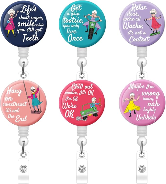 Amazon.com : 6 PC Badge Reels Retractable, Funny Badge Reel Design ...