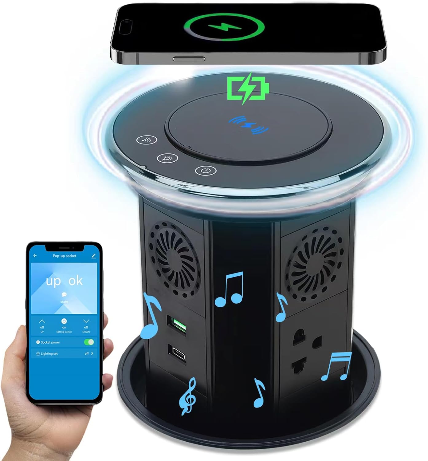 Amazon.com: Pop Up Outlet with 15W Wireless Charger, Pop Up Countertop ...