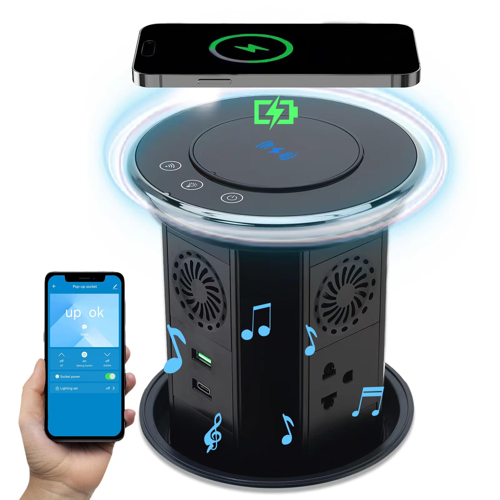 Amazon.com: Pop Up Outlet with 15W Wireless Charger, Pop Up Countertop Outlet with Speaker and ...