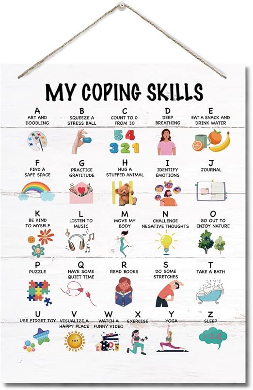 Amazon.com: Coping Skills Decor Sign, Hanging Printed Wall Plaque Wood ...