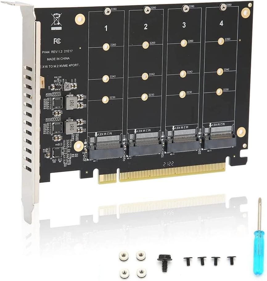 Amazon | 4ポートM.2 NVMe SSD-PCIE X16Mキーハードドライブコンバータリーダー拡張カード、4 X 32Gbps転送 ...