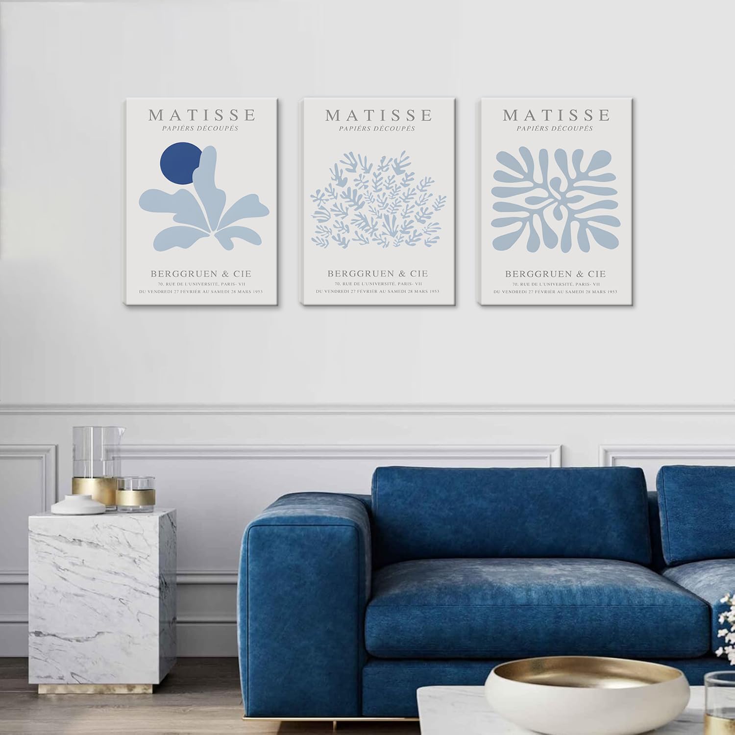 Amazon.com: Framed Blue Posters Canvas Wall Art Set of 3 - Coastal ...