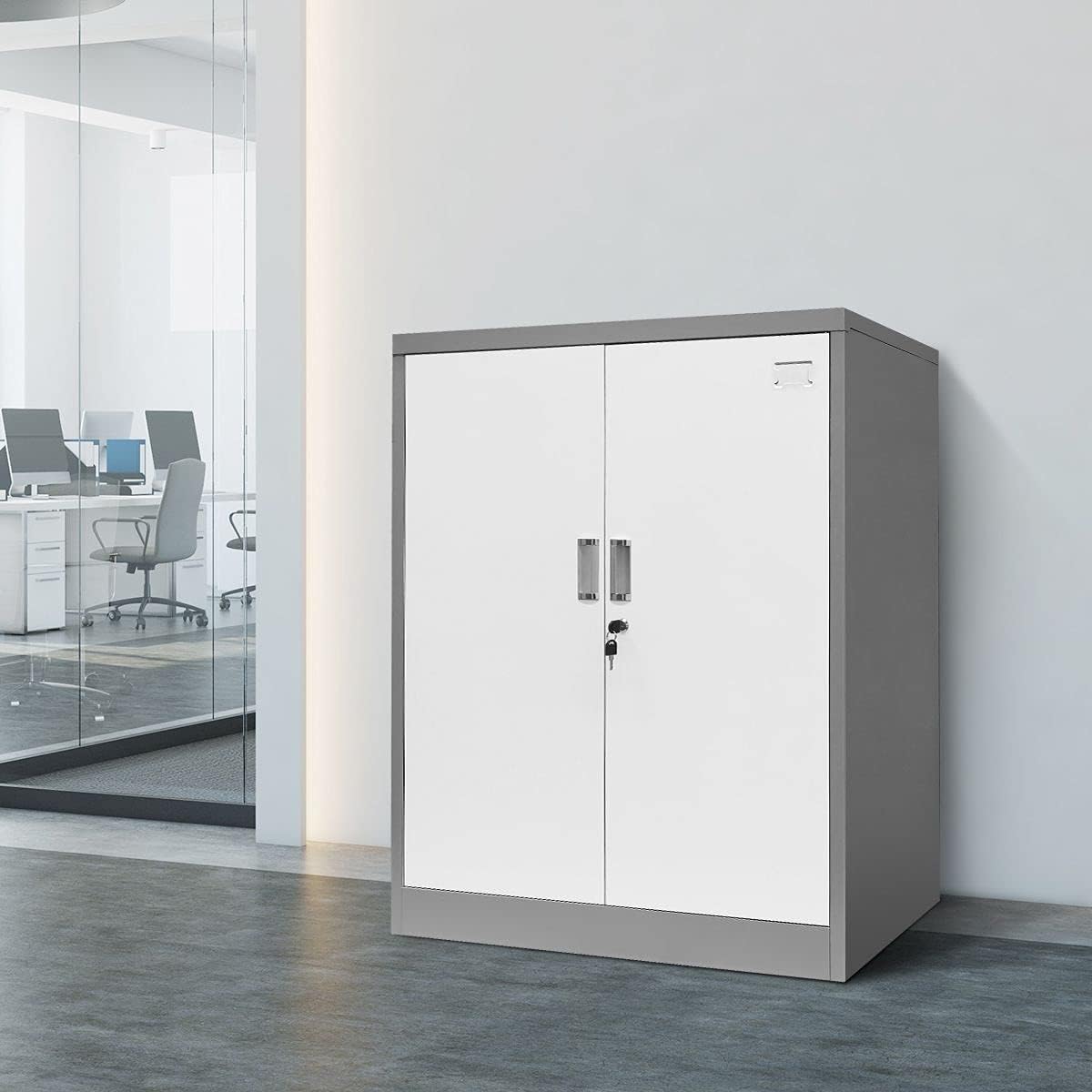 Steel Locker Cabinet Lockable File Office Storage Adjustable Shelves 2 ...