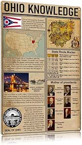 FJQWKLF Ohio Knowledge Metal Tin Signs Ohio Infographic Vintage Poster ...