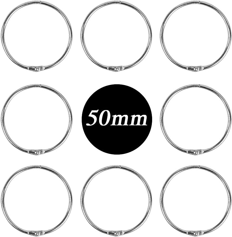 MEJOSER 50Pcs Loose Leaf Binder Rings 50mm/2Inch Silver Metal Book ...