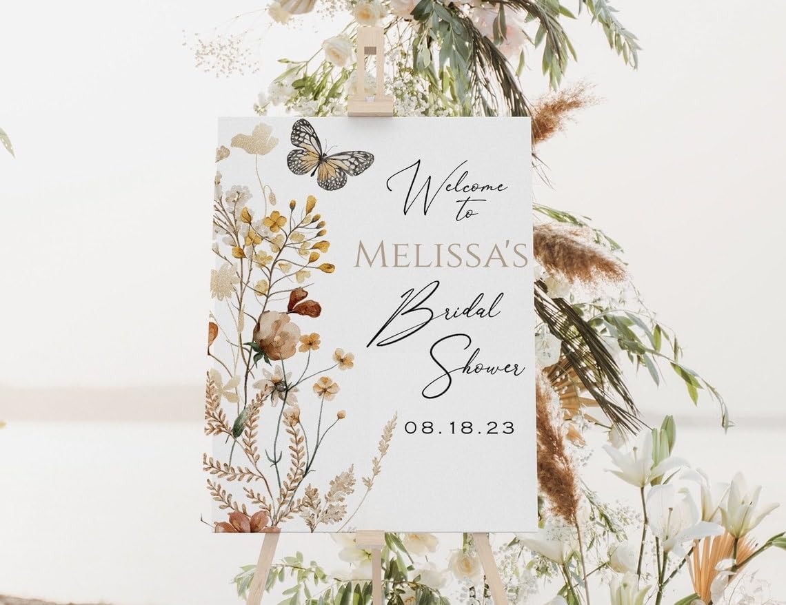 Amazon.com: Editable Boho Wildflower Butterfly Bridal Shower Welcome ...