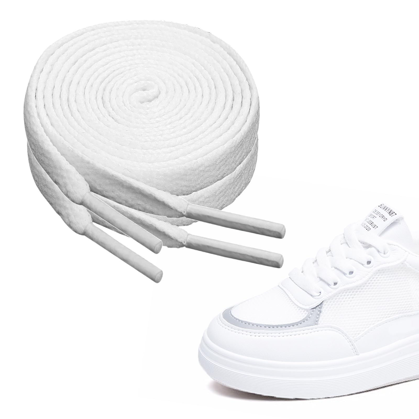 Ouligay 2 Pairs White Shoe Laces, White Laces for Trainers, 8mm Wide ...