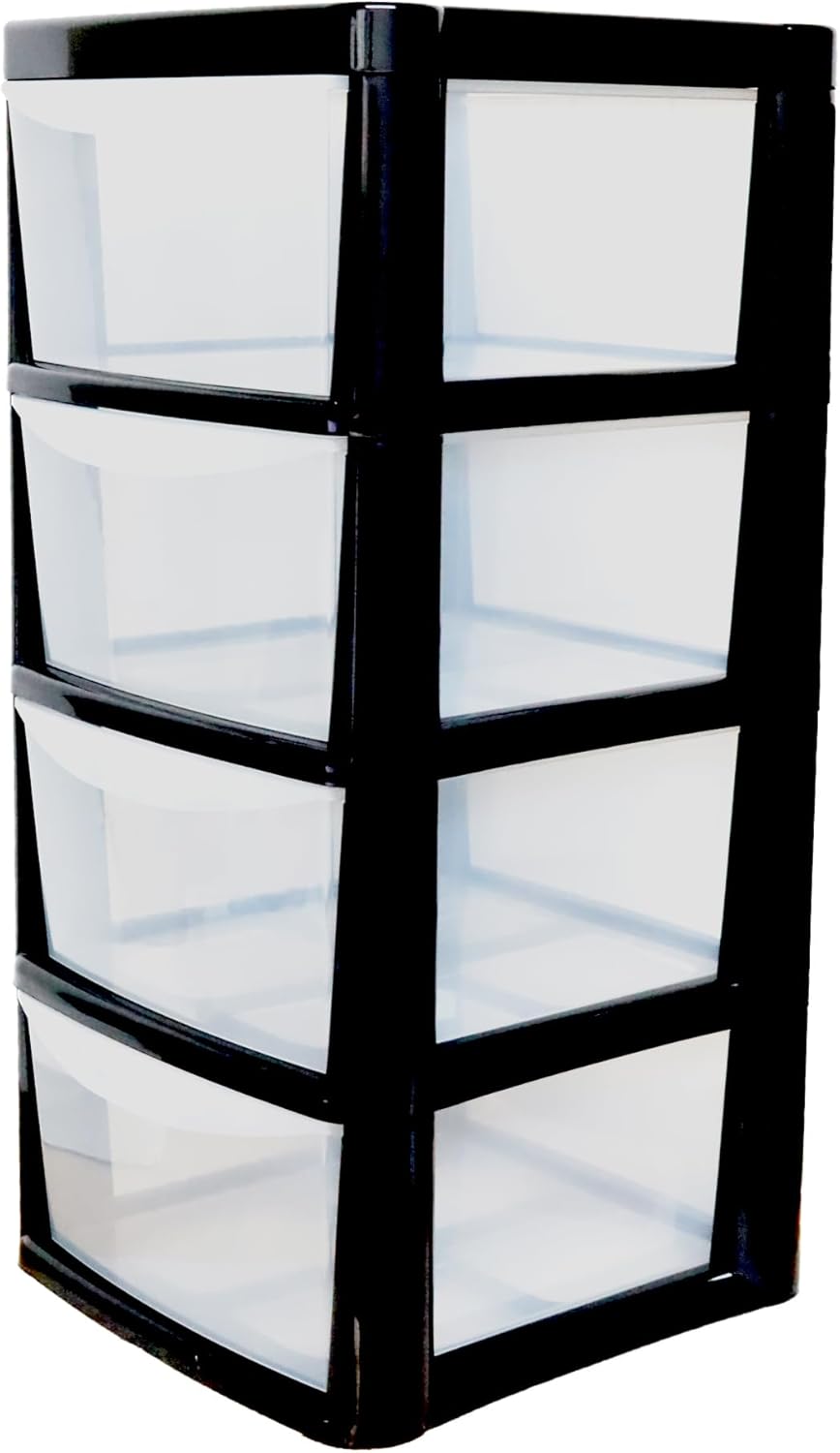 SIDSONS Large Plastic Rattan Style Storage Drawer (Black/Clear, 4 Tier ...